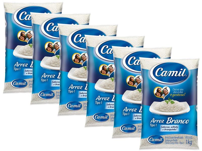 Kit 6 Arroz Branco Longo Fino Sem Glúten Vegano Camil 1Kg - Arroz ...