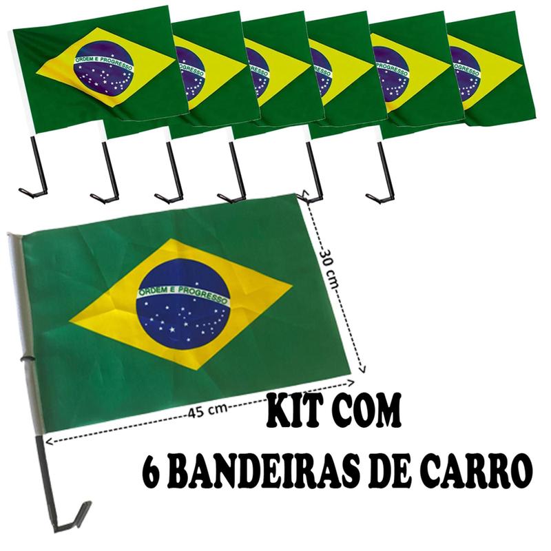 Kit 6 Bandeira Do Brasil Com Haste Para Vidro Do Carro - bandeira de ...