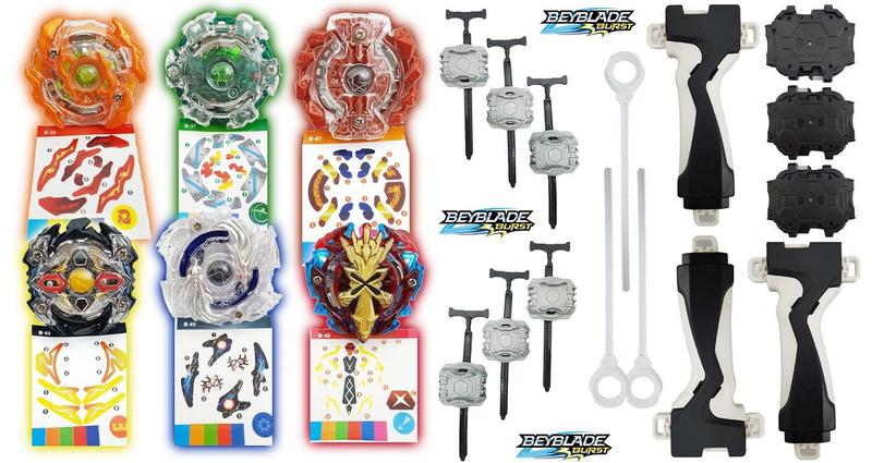 Kit 6 Beyblade Burst Rantaro Daigo Lui+ 9 Lançadores + 3 Suporte Grip ...