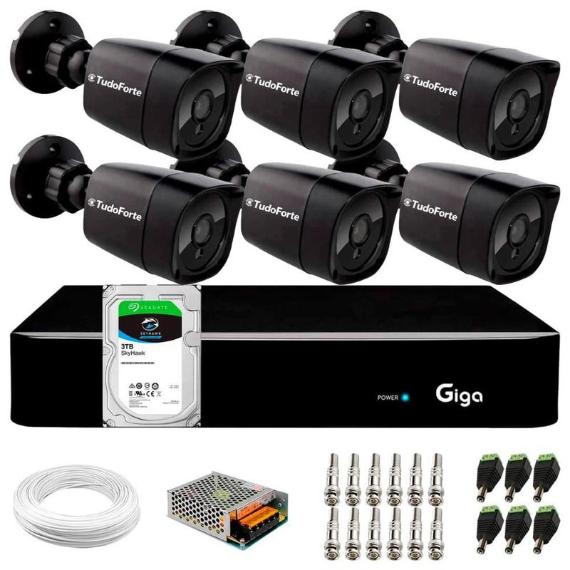 Kit 6 Câmeras Bullet Black Full HD 1080p Infra 20M Hvr Giga GS0481 Full ...