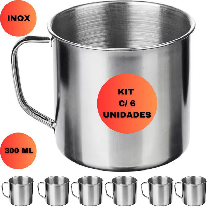 Kit 6 Canecas Aço Inox 300ml Café Chá Leite Copo Drink - HS PRODUTOS ...