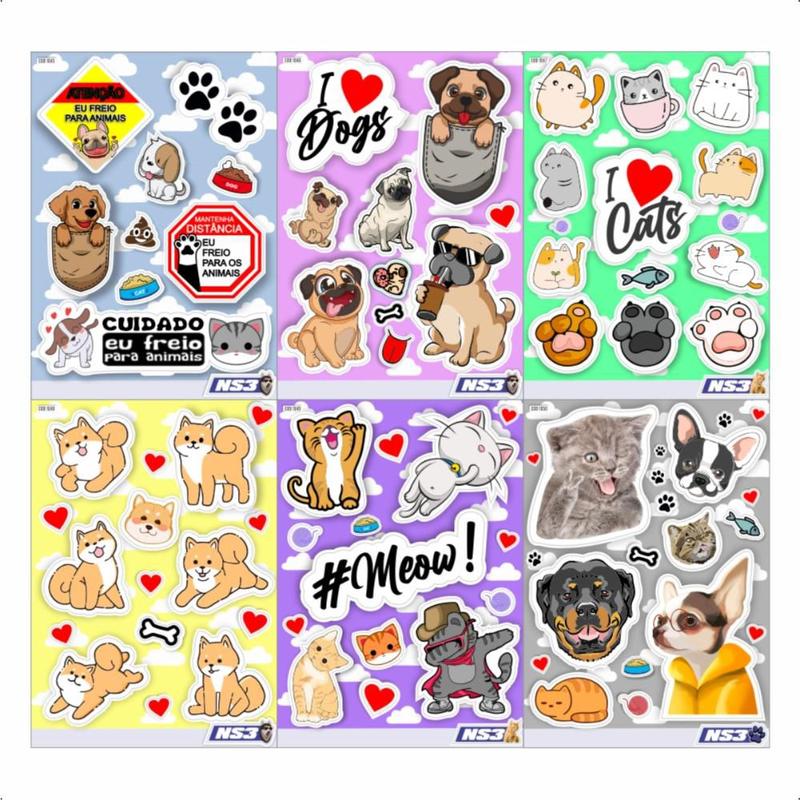 Kit 6 Cartelas Adesivos Pet Cachorro Gato Dog Cat Caderno - NS3 ...