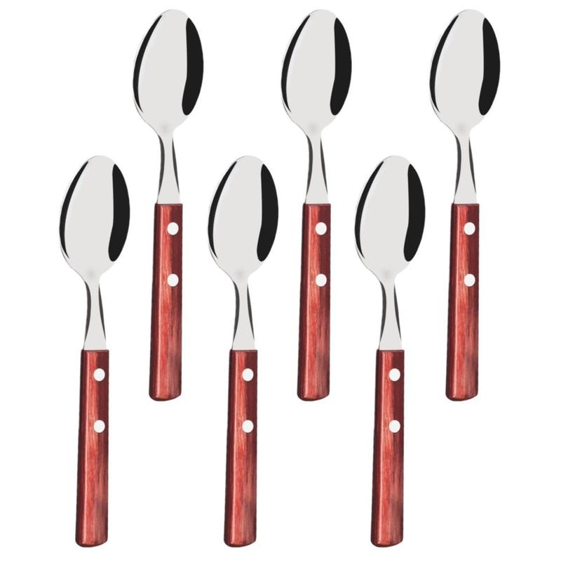 Kit 6 Colheres de Mesa Wood Em Inox Com Cabo Madeira - Wellmix - Colher ...