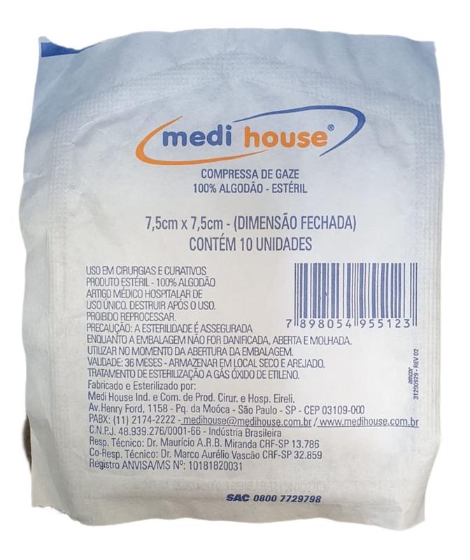 Kit 6 Compressas de Gaze Esteril 100% Algodao 7,5x7,5cm Medi House ...
