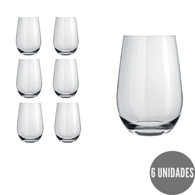 Kit 6 Copos de Vidro 480ml Dubai Redondo Transparente Luxo - NADIR ...