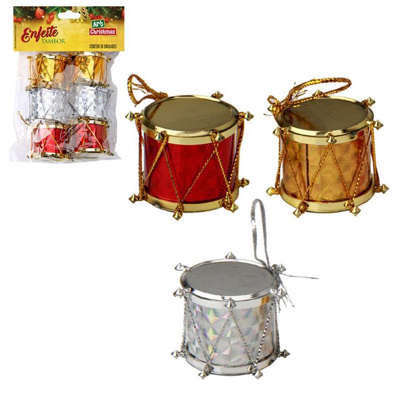 Kit 6 Enfeites Natalino Pendentes Tambores Coloridos Para Decoração ...