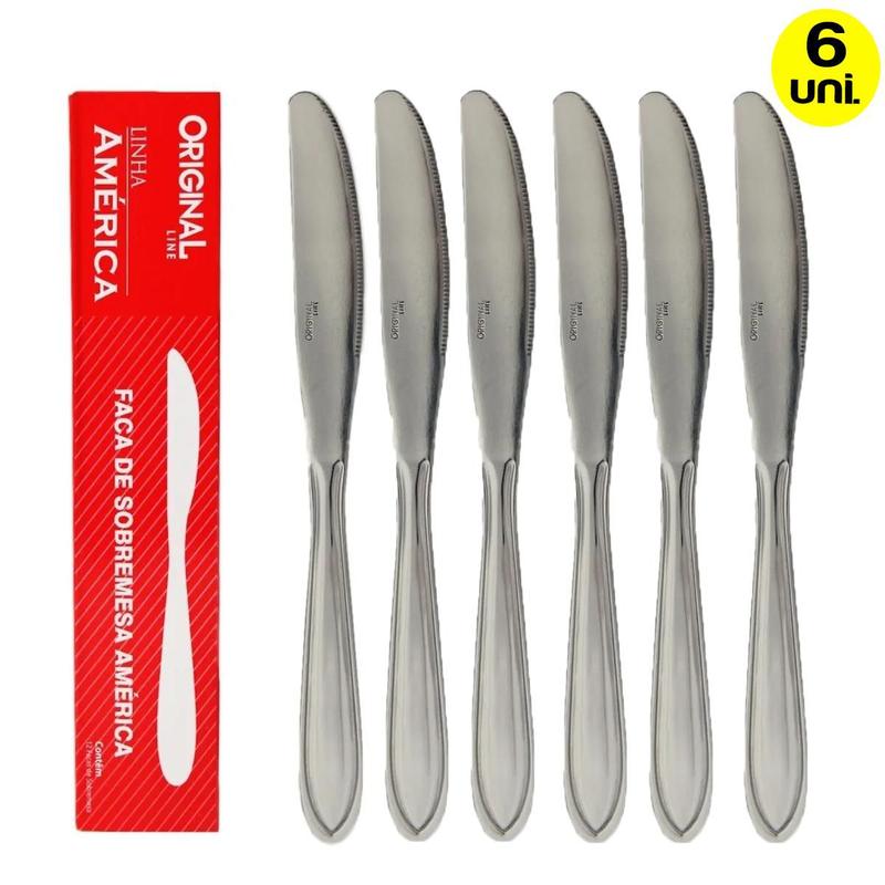 Kit 6 Facas de Mesa Em Aço Inox Original Line America - Faca de Mesa ...