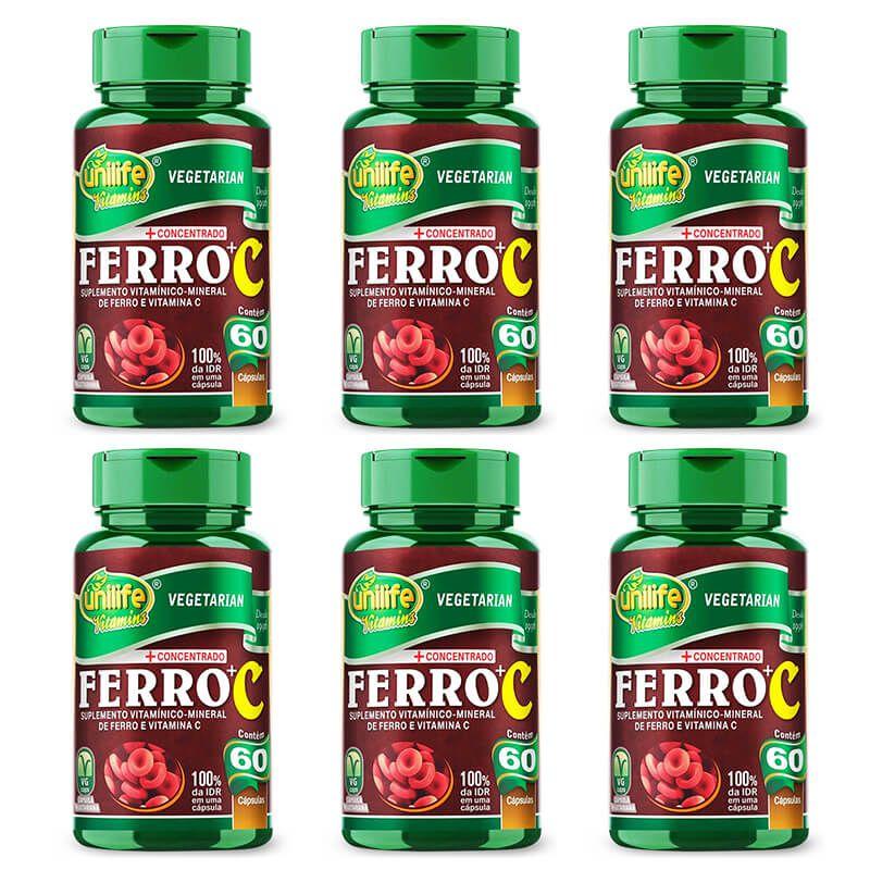 Kit 6 ferro c/ vitamina c 60 caps de 500 mg unilife - Vitaminas A-Z ...
