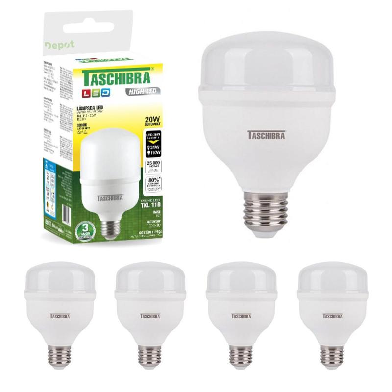 Kit 6 Lâmpada Led 20w Tkl 110 Bocal E27 Branco Quente 3000K Bivolt Taschibra - Lâmpada ...