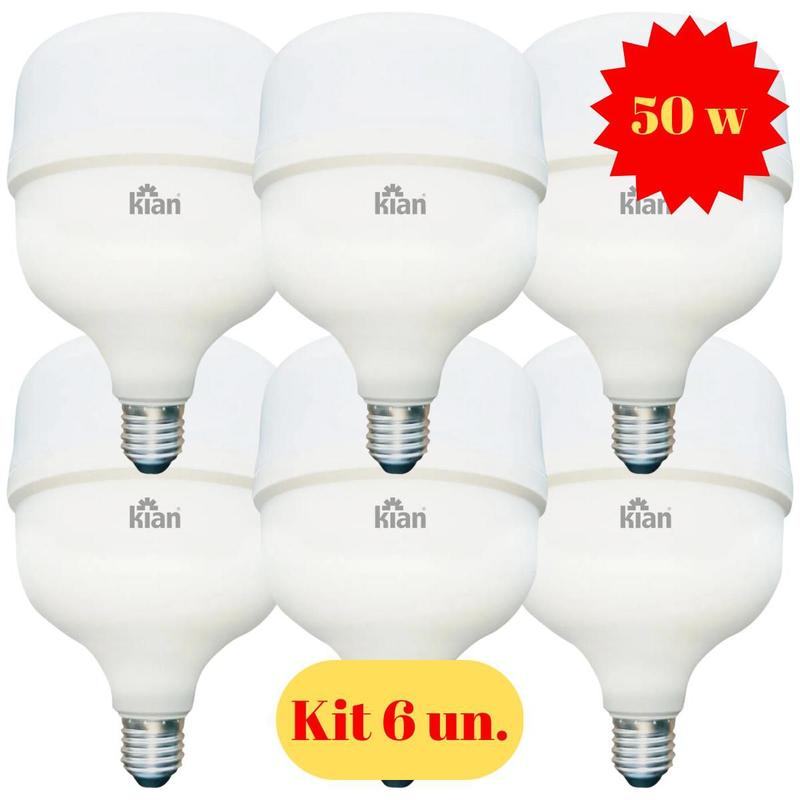 Kit 6 Lâmpadas Led Bulbo 50w Alta Potência Branca E27 6500k - Kian - Lâmpada de LED - Magazine Luiza