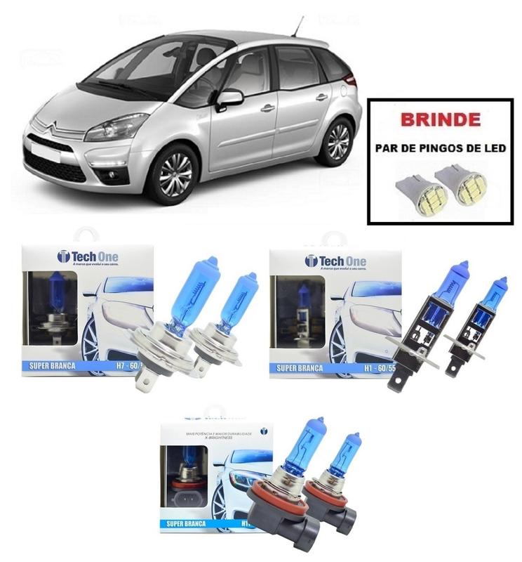 Kit 6 Lampadas Super Brancas Farol Alto/Baixo/Milha Modelo H7 H1 H11 ...