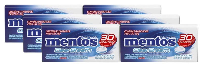 kit 6 Latinhas Mentos Pastilhas Clear Breath Peppermint 35g - Pastilha ...