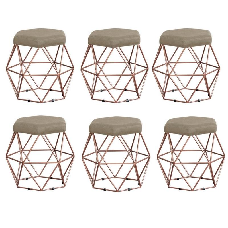 Kit 6 Puffs decorativos aramado Vanessa-suede bege - GAT MAGAZINE - Puffs - Magazine Luiza