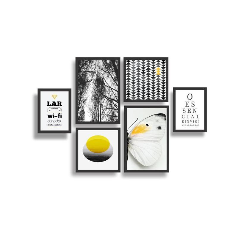 Kit 6 Qudros Decorativos Borboleta Wi Fi Amarelo/Preto - Real Decora ...