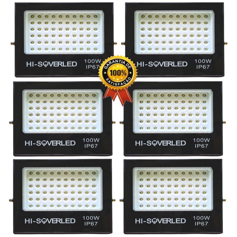 Kit 6 Refletor Led 100W Holofote Bivolt Prova Água Ip67 Frio - Hi-Sover ...