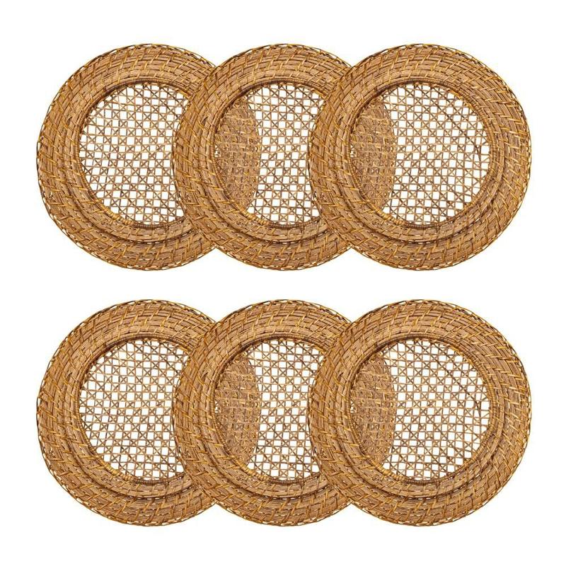 Kit 6 Sousplat Rattan Bambu Redondo 32cm Rustico Telinha Natural ...