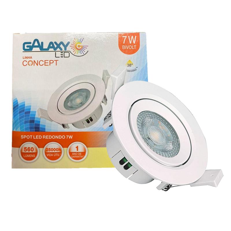 Kit 6 Spot Led Redondo 7w Direcionavel Branco Frio 6500K - Galaxyled ...