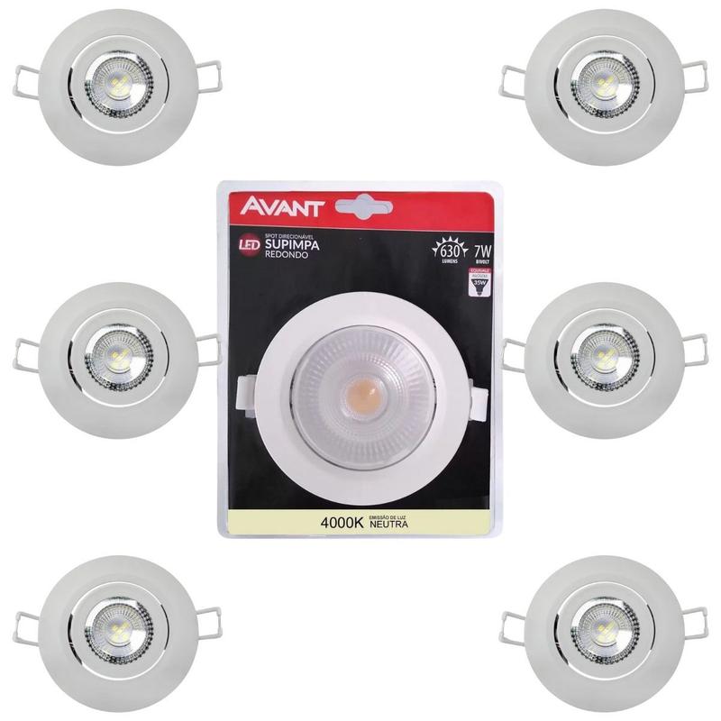 Kit 6 Spots Led Embutir Avant 7W 4000K Bivolt Luz Neutra - Redondo ...