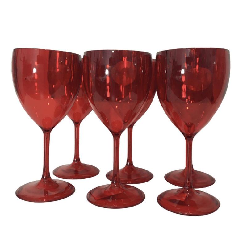 KIT 6 Taça Para Vinho Sensação 300 ml em Cristal Acrílico Vermelha ...