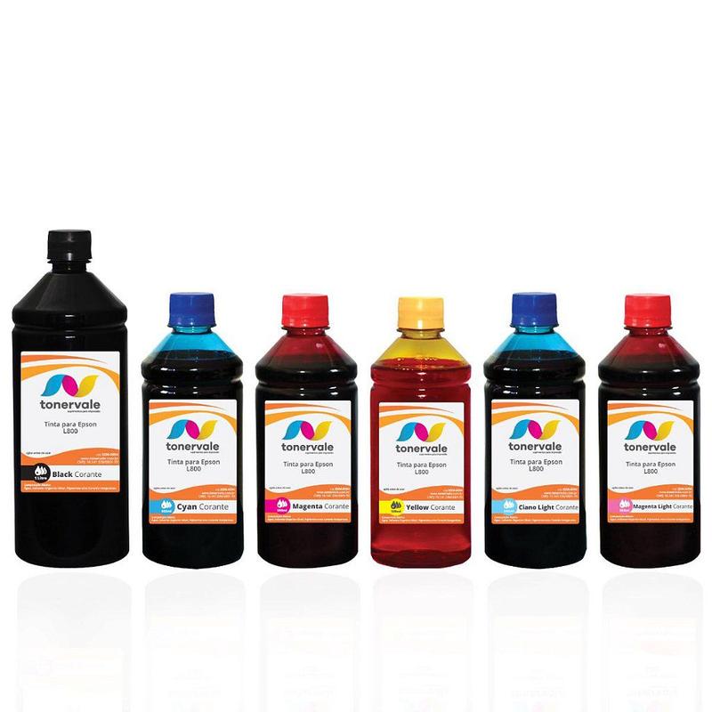 Kit 6 Tinta para Buk Ink Tankfull Para Epson L 800 de 1 Litro Black e ...
