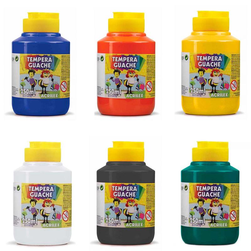 Kit 6 tintas guache 250 ml Acrilex - Tinta Guache - Magazine Luiza