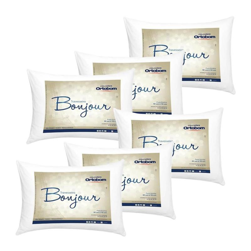 Kit 6 Travesseiro Macio Ortobom Bonjour Fibra Siliconada Antialérgico Anti Ácaro 50x70cm ...
