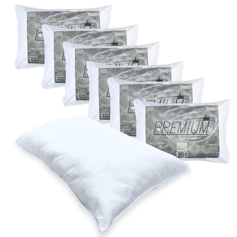 Kit 6 Travesseiros Premium Fibras Siliconadas Antialérgico Antiácaro ...