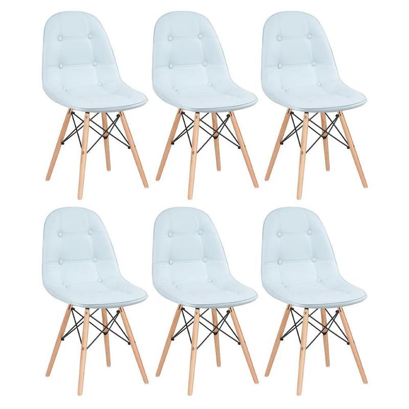 KIT - 6 x cadeiras estofadas Eames Eiffel Botonê - Base de madeira ...