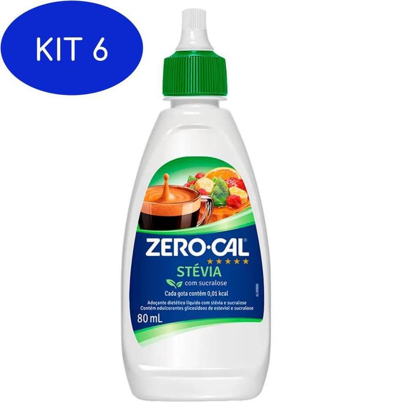 Kit 6 Zero Cal Stevia Adoçante Líquido 80Ml - Adoçante - Magazine Luiza