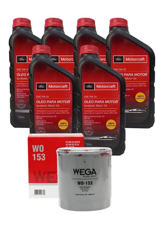 Kit 6lts de Óleo Motorcraft 5w20 e filtro de óleo Wega WO 153 Land Rover Evoque 2.0 Flex ...