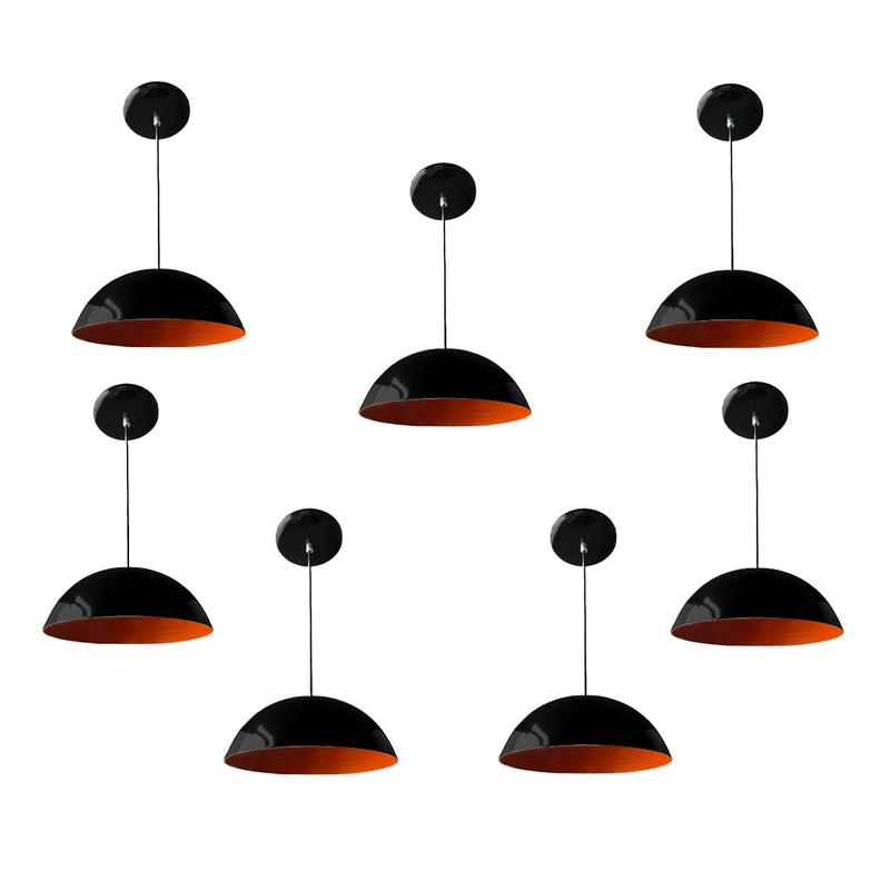 Kit 7 Luminária Pendente Meia Lua 34cm Com Interior Cobre Com Fiação ...