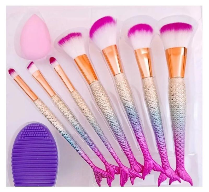 Kit 7 Pinceis De Sereia + Esponja E Limpa Pincel - Kin Yan - Pincéis de ...