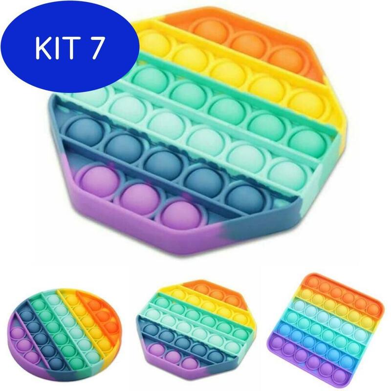 Kit 7 Pop-It Fidget Toy Empurre Pop Bolha Anti-Stress - Brinquedo - Pop ...