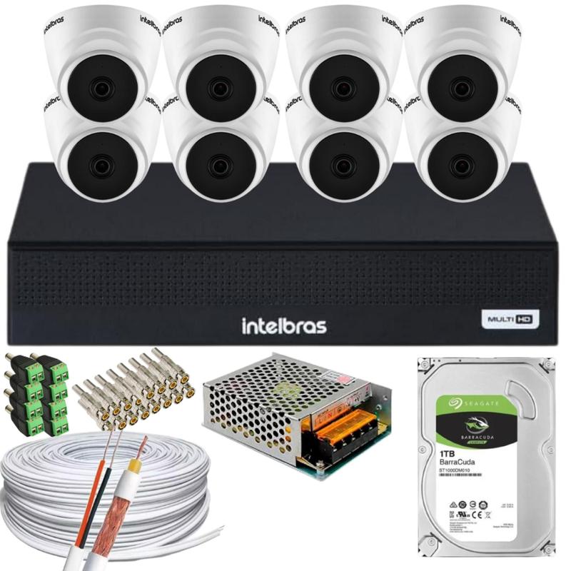 Kit 8 Câmeras 1220 D mic Intelbras Com Áudio dvr 1008 Fullhd Completo C ...