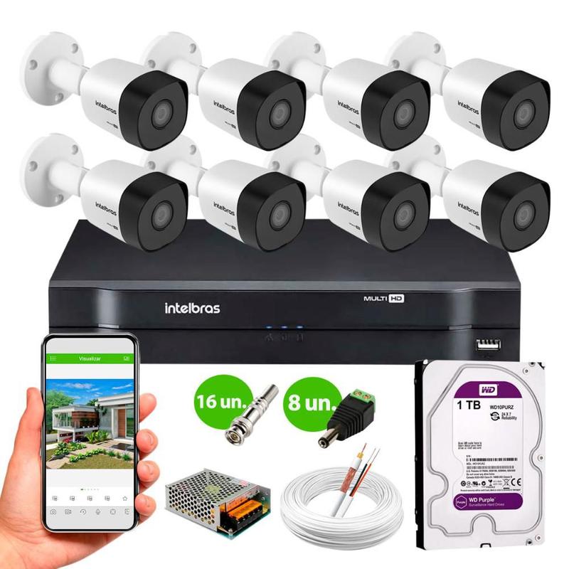 Kit 8 câmeras de segurança Intelbras HD 720p VHD 3130 B G6 30m Infra ...