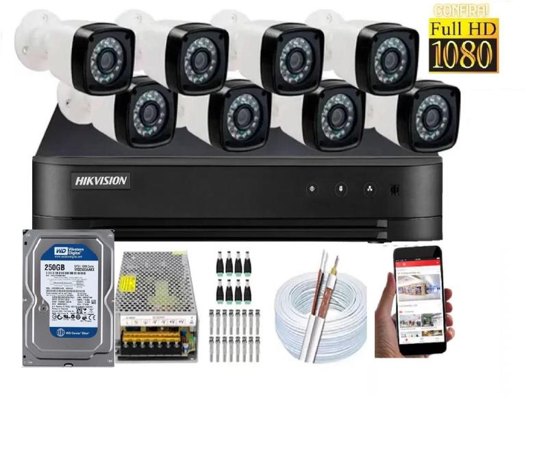 Kit 8 Cameras Segurança 1080 Full Hd Dvr Hikvision 8ch Alta Resolução c ...
