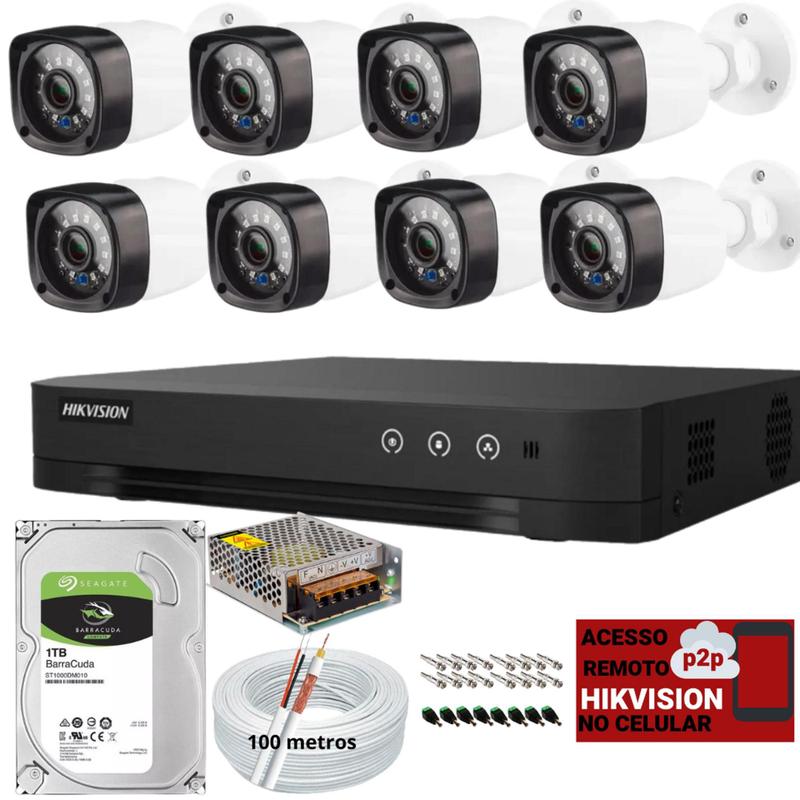 Kit 8 Cameras Segurança Hd Dvr Hikvision 8ch c/hd 1tb - Câmera de ...
