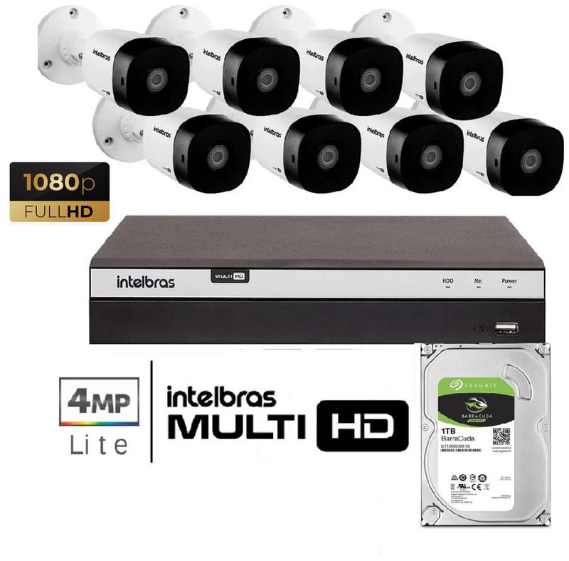 Kit 8 Cameras Segurança Intelbras 1220b G6 Full hd Dvr 8ch 3108 4mp c ...