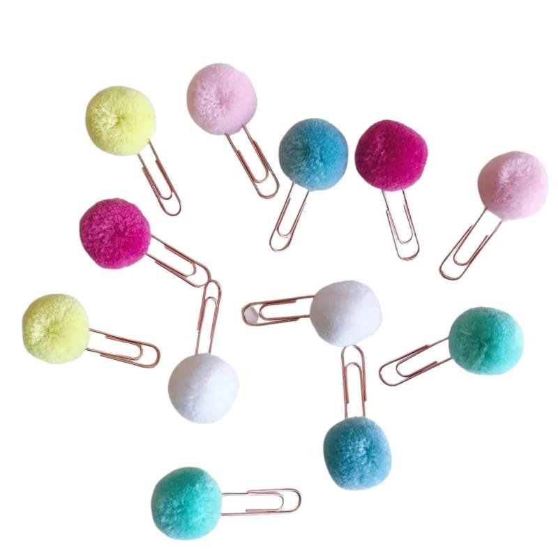 Kit 8 Clips Dourados Pom Pom Colorido Papelaria Fofa Enfeite Bible ...