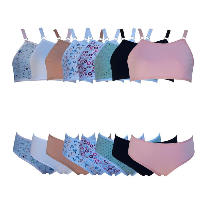 Kit 8 Conjunto Sutiã e calcinha Menina Basico - Cor Variados - OPTE ...