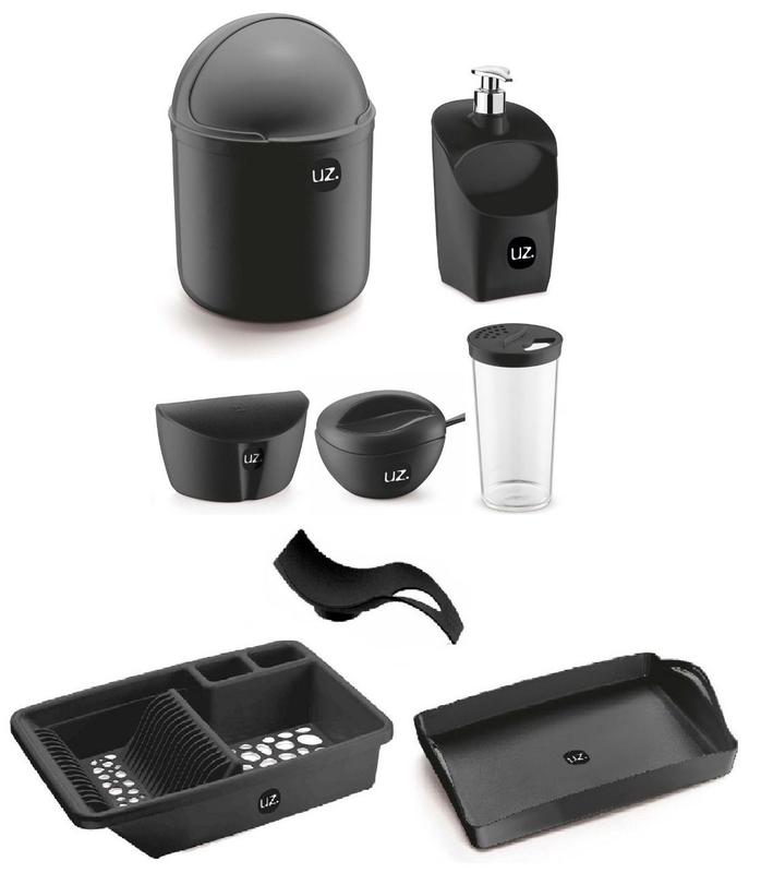 Kit 8 Peças Utensílios Para Cozinha Com Lixeira e Porta Detergente Bpa ...