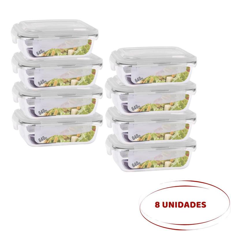 Kit 8 Potes Hermetico Vidro Borosilicato 640 ml Marmita - ECOS - Pote ...