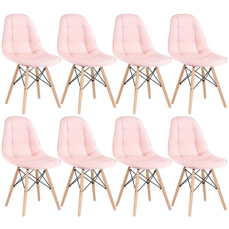 KIT - 8 x cadeiras estofadas Eames Eiffel Botonê - Base de madeira ...