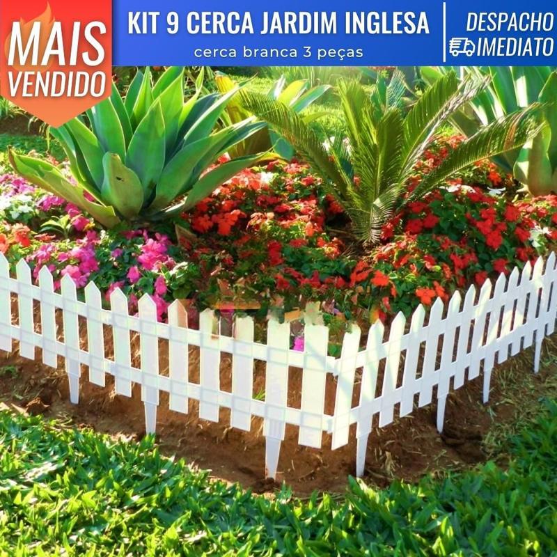 Kit 9 Cerca Plástica Jardim Inglesa Decorativa Floreira Grama Branca ...