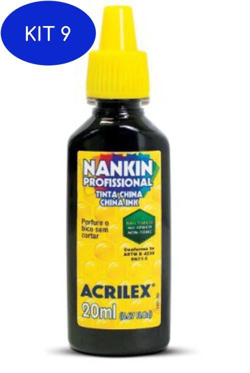 Kit 9 Tinta Nanquim Preto 20Ml. - Acrilex - Tintas para Artesanato ...