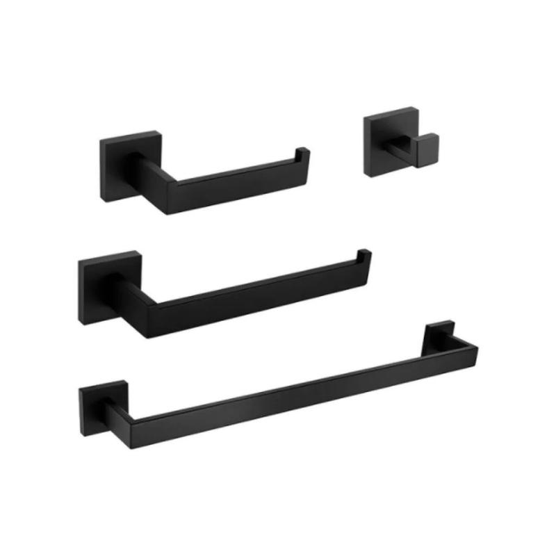 Kit Acessórios de Banheiro Aço Inox Preto 4 Peças - Casa Braga ...