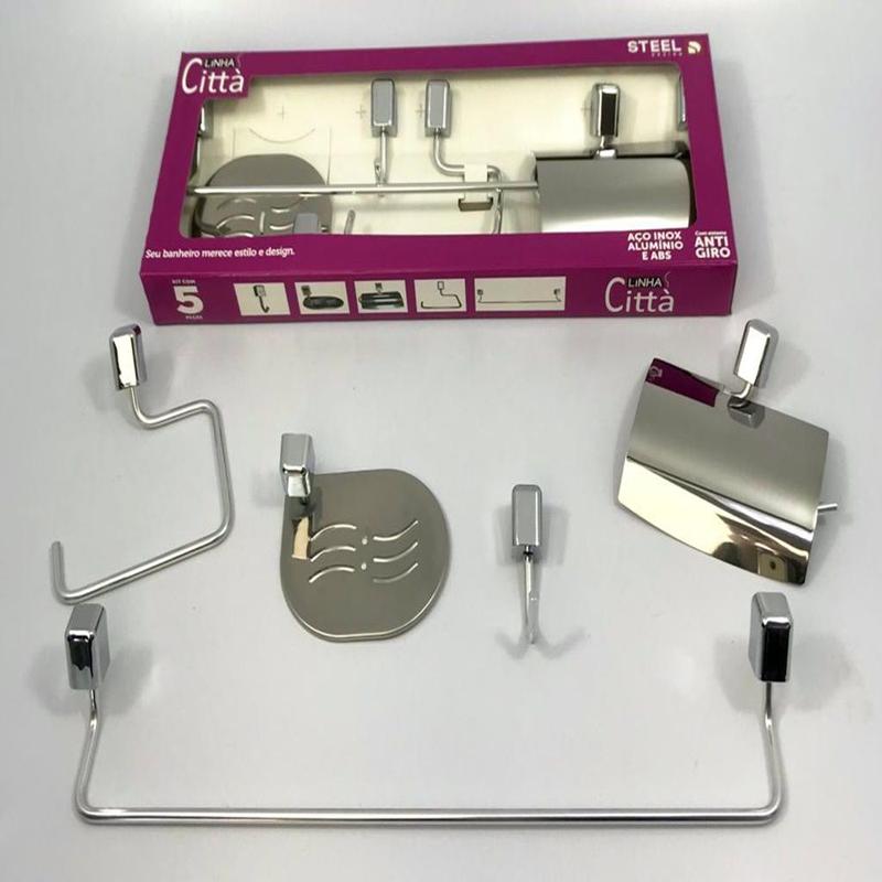 Kit AcessÓrios Inox Para Banheiro 5 Pecas Cromado Anti-giro - Steel ...