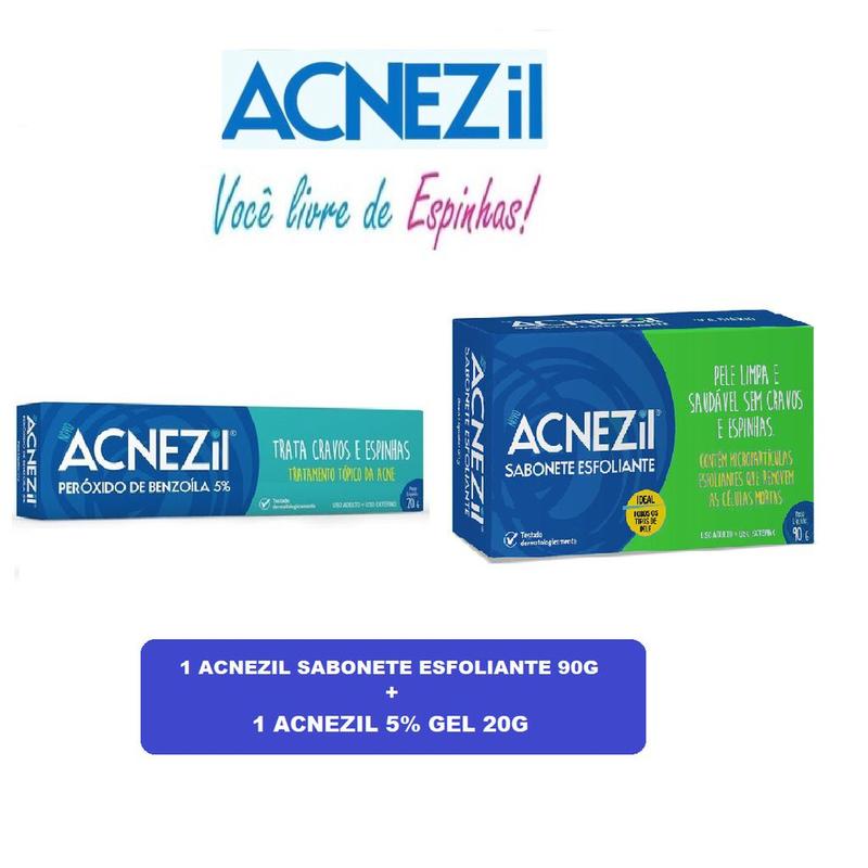 Kit Acnezil sabonete esfoliante 90g + acnezil gel 20g contra cravos e ...