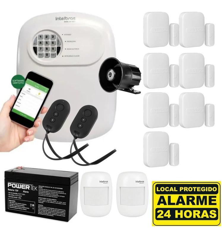 Kit Alarme Monitorado App Celular 9 Sensor Sem Fio Intelbras - Alarme ...