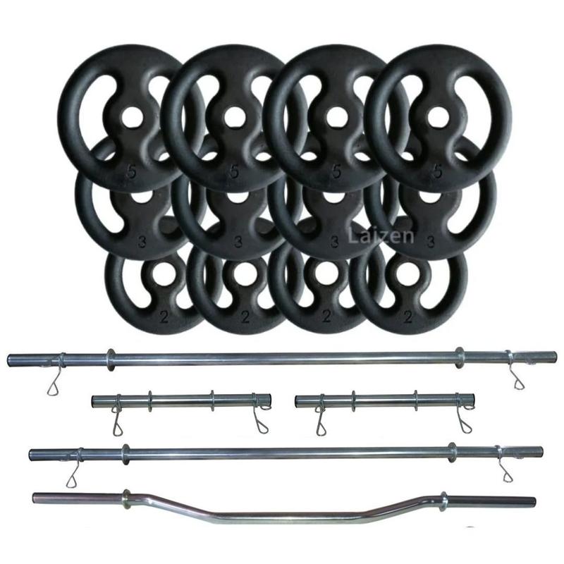 Kit Anilhas 40kg + 2 Barras 40cm + Barra 160 + Barra 120 + W - Laizen ...